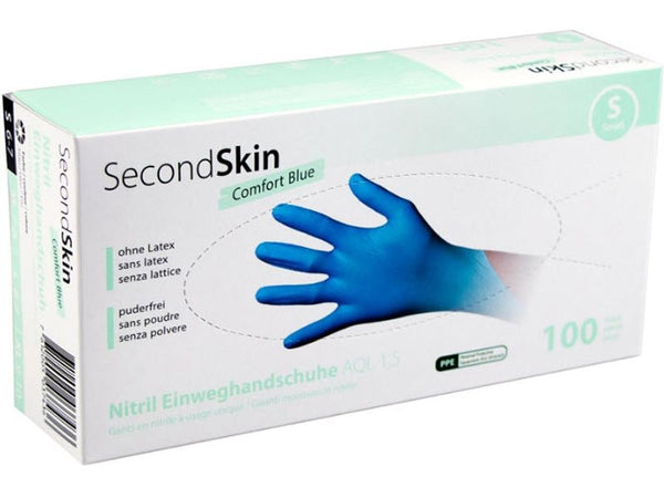 SecondSkin Gant à usage unique Nitrili Comfort Taille S, bleu, 100 ...